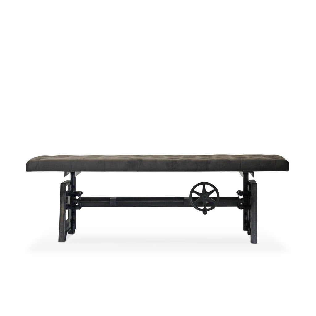 Industrial Dining Bench Seat - Adjustable Iron Base - Gray Velvet Top – Knox Deco