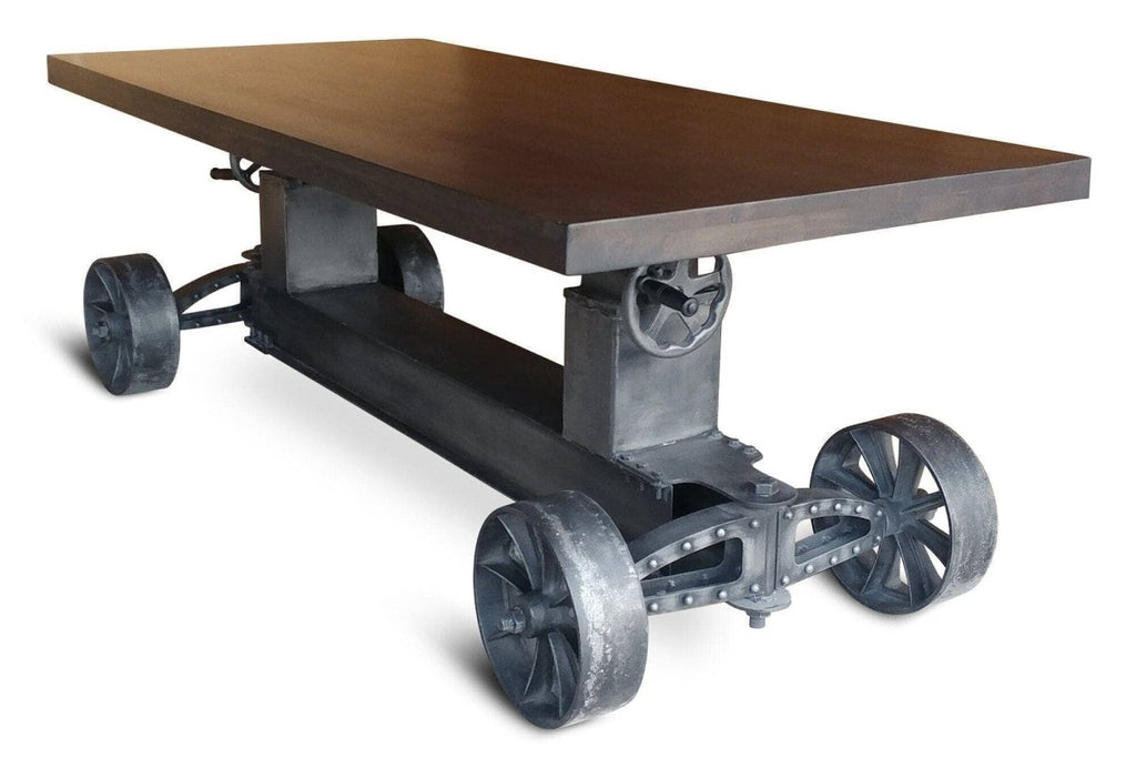 Industrial Trolley Table Desk Base - Iron Wheels - Adjustable Height ...