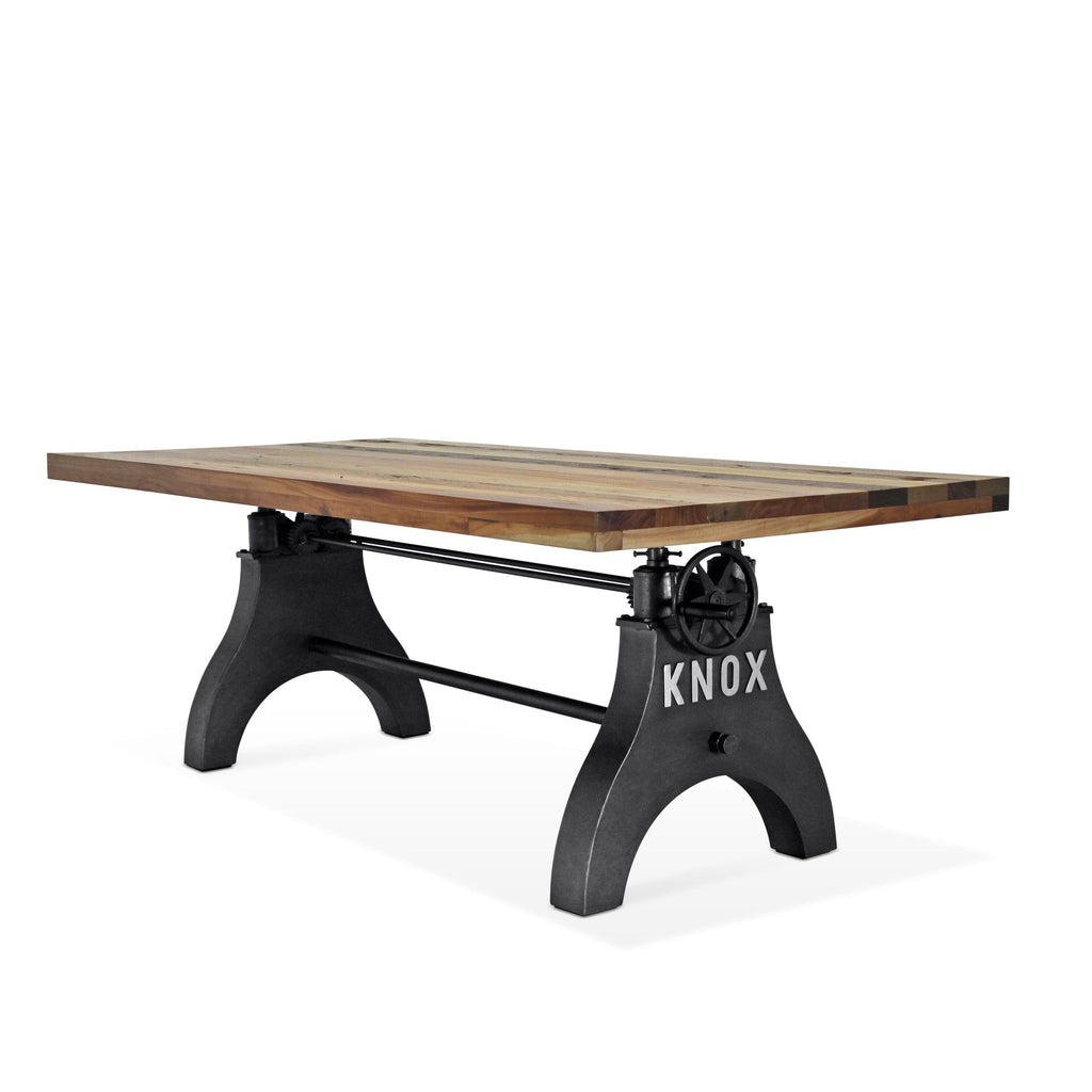 KNOX Adjustable Height Dining Table - Steel Crank Base - Rustic Oak ...