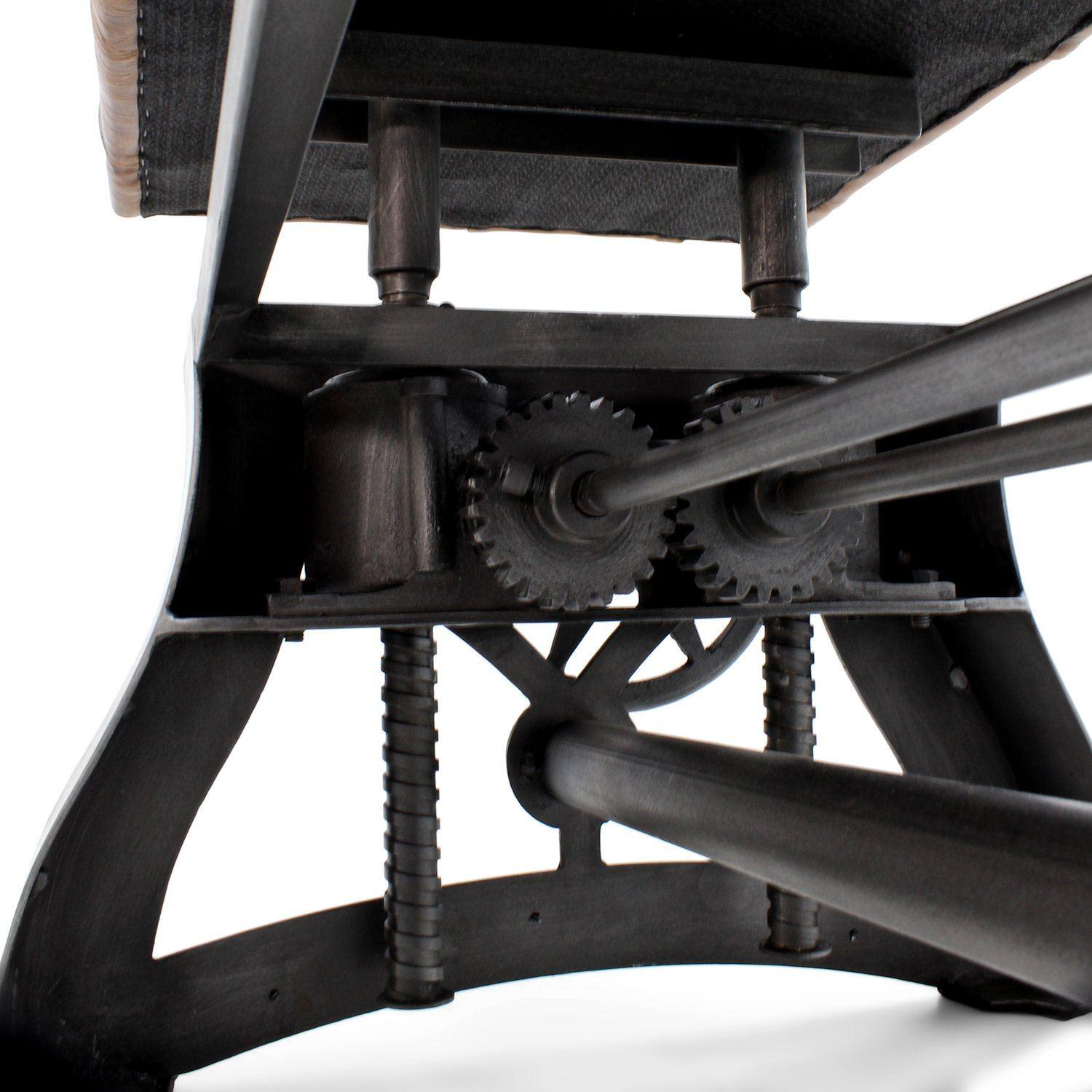 Crescent Industrial Dining Bench - Adjustable Iron Base - Brown Leather ...