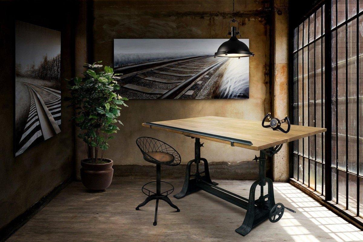 Industrial Architect's Drafting Desk - Adjustable Crank Cast Iron Base ...