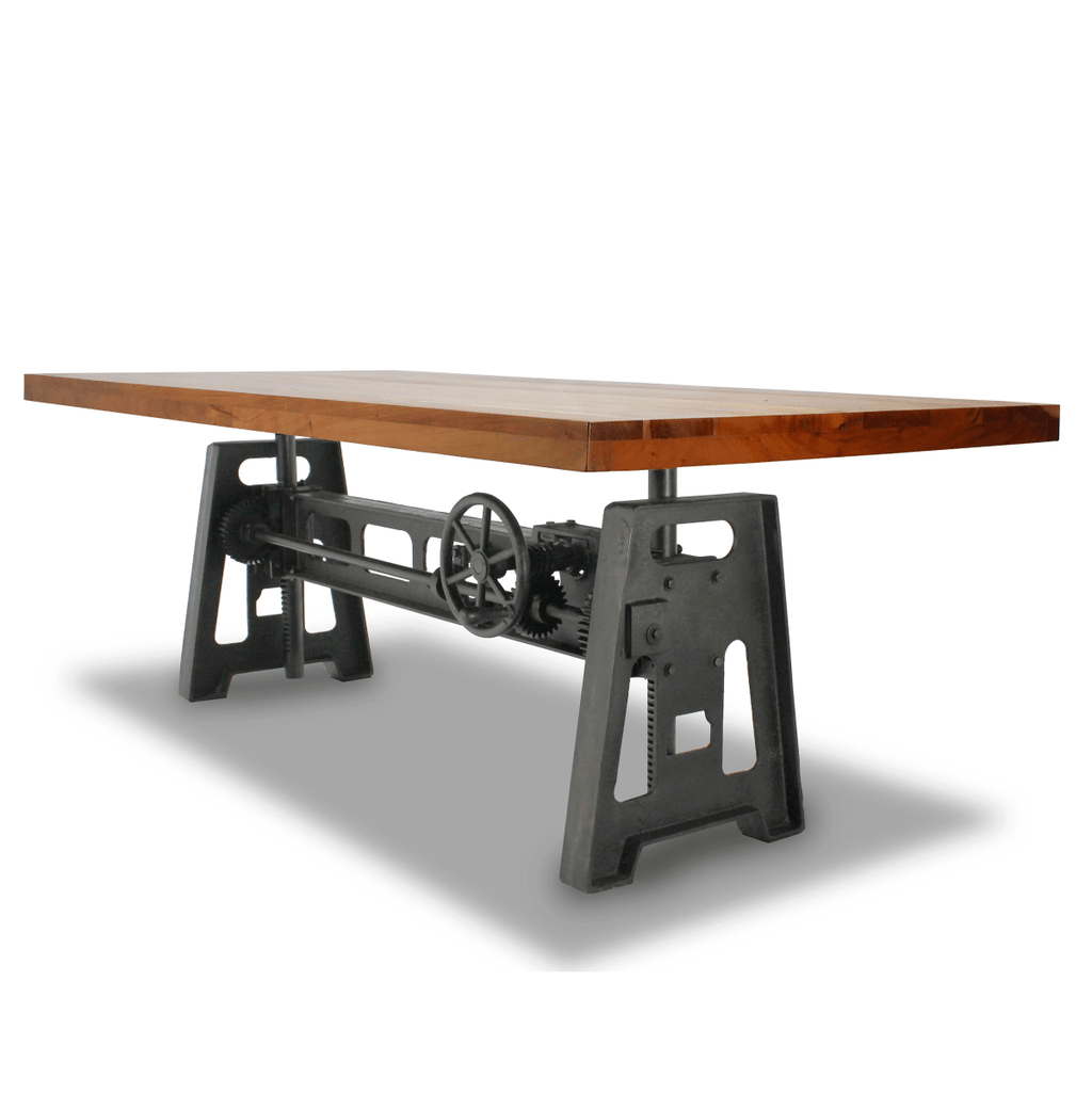 Industrial Dining Table - Cast Iron Base - Adjustable Height Crank ...