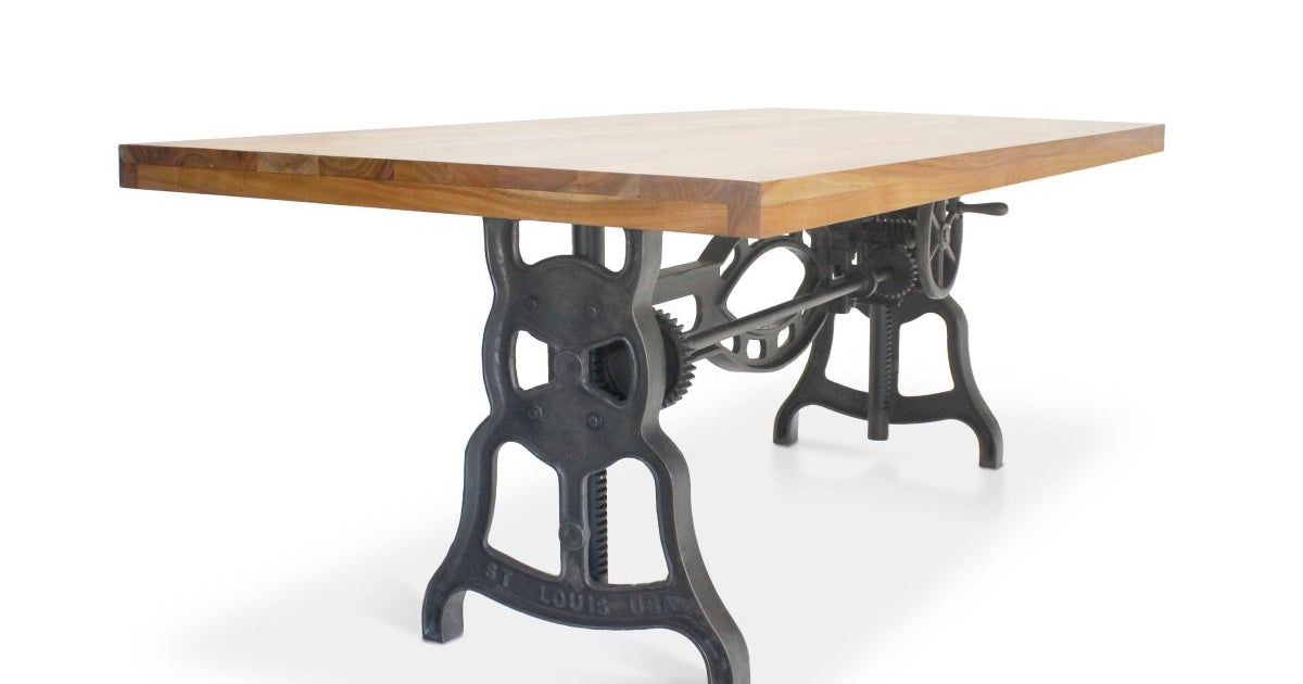 Shoemaker Dining Table - Adjustable Height Iron Base - Natural Wood Top ...